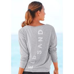 Langarmshirt ELBSAND "Eltje", Damen, Gr. S (36), grau (grau meliert), Jersey, Obermaterial: 60% Baumwolle, 40% Polyester, meliert, figurumspielend h&uuml;ftlang, Rundhals, offene Kante, Shirts Langarmshirt, mit Logodruck hinten, Longsleeve aus Baumwoll-Mix, Topseller