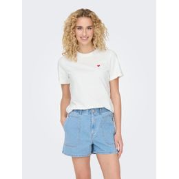 Jacqueline de Yong Kurzarmshirt JDY "JDYPISA S/S PRINT TOP JRS NOOS", Damen, Gr. M, wei&szlig; (cloud dancer heart), Jersey, Obermaterial: 100% Baumwolle, bedruckt, regular fit normal, Rundhals, Shirts, Baumwolle, regular fit