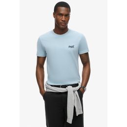 Rundhalsshirt Superdry "ESSENTIAL LOGO EMB TEE", Herren, Gr. S, blau (china blau), Single Jersey, Obermaterial: 100% Baumwolle, unifarben, slim fit h&uuml;ftlang, Rundhals, Shirts Rundhalsshirt