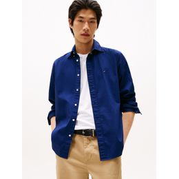 Businesshemd Tommy Hilfiger "FLEX POPLIN SOLID", Herren, Gr. M, N-Gr, blau (preppy navy), Popeline, Obermaterial: 100% Baumwolle, regular fit h&uuml;ftlang, &Auml;rmel mit &Auml;rmelschlitz 1-Knopf-Manschette, Hemden, unifarben, klassisch, regular fit, Baumwolle, Button-down-Kragen