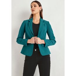 Jackenblazer HECHTER PARIS, Damen, Gr. 36, blau (petrol), Web, Obermaterial: 90% Polyester, 10% Elasthan. Futter: 100% Polyester, unifarben, figurbetont h&uuml;ftlang, Manschette, Blazer, mit leichter Schulterpolsterung