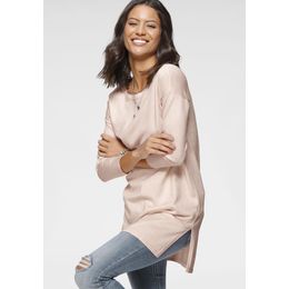 Longpullover Laura Scott, Damen, Gr. 34, rosa (blassrosa, meliert), Feinstrick, Obermaterial: 70% Viskose, 30% Polyamid, meliert, unifarben, Basic, l&auml;ssig geschnitten, Rundhals, Pullover Longpullover, Feinstrick mit U-Boot Ausschnitt und seitlichem Schlitz