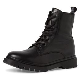 Schn&uuml;rboots Tamaris, Damen, Gr. 37, schwarz, Leder, Lederimitat, unifarben, Schuhe Schn&uuml;rboots, Schn&uuml;rstiefelette, Chunky Boots mit logobedruckter Anziehlasche, Topseller