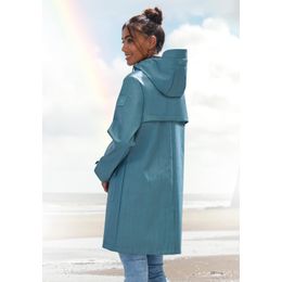 Regenjacke ELBSAND, Damen, Gr. 40, blau (graublau), Obermaterial: 60% Polyurethan, 40% Polyester. Futter: 100% Polyester. Meshfutter: 100% Polyester, unifarben, gerade knielang, normaler Saum mit Druckkn&ouml;pfen,verstellbar, Jacken Regenjacke, Mesh-Einsatz unter der R&uuml;ckenpasse f&uuml;r ausreichende Bel&uuml;ftung