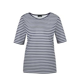 Kurzarmshirt GOLDNER "Kurzgr&ouml;&szlig;e Stilvolles Streifenshirt f&uuml;r Damen", Damen, Gr. 19, schwarz-wei&szlig; (schwarz, wei&szlig;, geringelt), Obermaterial: 92% Viskose CV. 8% Elasthan EL., gerade, U-Boot-Ausschnitt, Gerade, Shirts, Blende