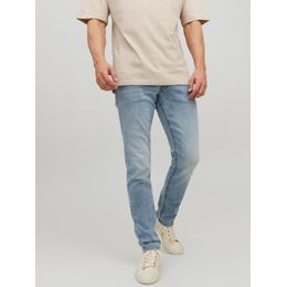 Jack & Jones Slim-fit-Jeans JACK & JONES "JJIGLENN &ndash; Jeans mit Stretch und figurbetonter Silhouette", Herren, Gr. 28, L&auml;nge 32, blau (blau denim), Denim/Jeans, Obermaterial: 86% Baumwolle, 12% Polyester, 2% Elasthan, schmal lang, Jeans Slim-fit-Jeans, Used, modisch, slim fit, Denim/Jeans