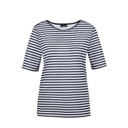 Kurzarmshirt GOLDNER "Kurzgr&ouml;&szlig;e Stilvolles Streifenshirt f&uuml;r Damen", Damen, Gr. 21, schwarz (schwarz, wei&szlig;, geringelt), Obermaterial: 92% Viskose CV. 8% Elasthan EL., gerade, U-Boot-Ausschnitt, Gerade, Shirts, Blende
