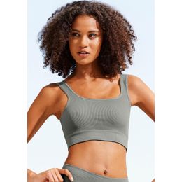 Crop-Top Lascana, Damen, Gr. M (40/42), gr&uuml;n, Rippware, Obermaterial: 93% Polyamid, 7% Elasthan, unifarben, figurbetont kurz, Rundhals, Tops, Seamless Top mit Rippstruktur
