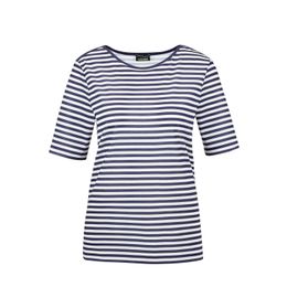 Kurzarmshirt GOLDNER "Stilvolles Streifenshirt f&uuml;r Damen", Damen, Gr. 44, blau (marine, wei&szlig;, geringelt), Obermaterial: 92% Viskose CV. 8% Elasthan EL., gerade, U-Boot-Ausschnitt, Gerade, Shirts, Blende