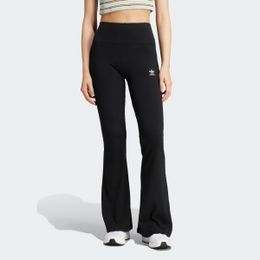Leggings adidas originals "ESSENTIALS RIB FLARED", Damen, Gr. L, N-Gr, schwarz (schwarz, normal, gr.), Obermaterial: 46% Baumwolle, 45% Viskose, 9% Elasthan, Hosen Leggings, mit ausgestelltem Bein und Ripp Optik, hoher Bund