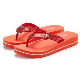 Badezehentrenner Venice Beach "Sandale, Badeschuh, Badelatsche, Flip Flop, Badeschlappe, Pantolette", Damen, Gr. 41, orange (rot), Obermaterial: 100% Textilmaterial. Decksohle: 100% Synthetik. Futter: 100% Textilmaterial. Laufsohle: 100% Synthetik, Glitzer, unifarben, Schuhe, Zehentrenner mit wasserabweisender und leichter Sohle VEGAN