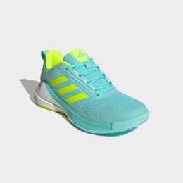 Hallenschuh adidas Performance "NOVAFLIGHT 2 INDOOR", Damen, Gr. 39, flash aqua, lucid lemon, ftwr wei&szlig;, Synthetik, Textil, Schuhe Hallenschuh, Volleyballschuh