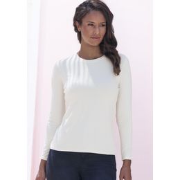 Langarmshirt Lascana "aus weichem Viskose-Stretch", Damen, Gr. 40/42, beige (creme), Single Jersey, Obermaterial: 95% Viskose, 5% Elasthan, unifarben, Basic, Basic normal, Rundhals, Shirts Langarmshirt