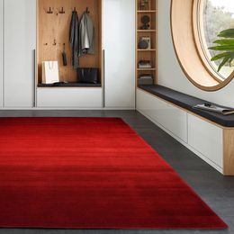 Wollteppich Theko "Wool Comfort" Gr. 2, rot, B:70cm H:15mm L:140cm, Schurwolle, Teppiche, Handweb Teppich, reine Wolle, handgewebt, brilliante Farben, Scandi