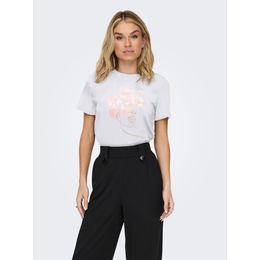Kurzarmshirt Only "ONLKITA LIFE REG S/S MIX TOP CS JRS EX.", Damen, Gr. L, hellwei&szlig; print:flower foil girl, Single Jersey, Obermaterial: 100% Baumwolle, bedruckt, regular fit normal, Rundhals, Shirts, Baumwolle, regular fit
