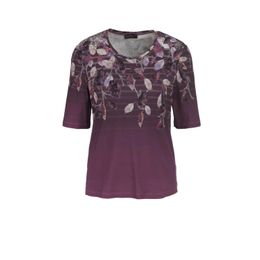Print-Shirt GOLDNER "Kurzgr&ouml;&szlig;e Druckshirt in kraftvollen Farben", Damen, Gr. 20, lila (beere, gemustert), Obermaterial: 95% Viskose CV. 5% Elasthan EL., Tubular, Shirts, Exklusives Muster, in unserem Atelier entworfen