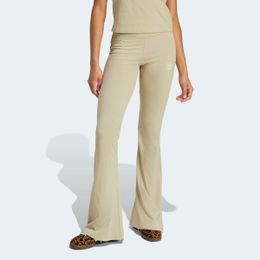 Leggings adidas originals "ESSENTIALS RIB FLARED", Damen, Gr. XS, N-Gr, stone khaki, normal, gr., Obermaterial: 46% Baumwolle, 45% Viskose, 9% Elasthan, Hosen Leggings, mit ausgestelltem Bein und Ripp Optik, hoher Bund