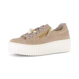 Plateausneaker Gabor, Damen, Gr. 41, sand, goldfarben, Ziegenleder, Schuhe Plateausneaker, Freizeitschuh, Halbschuh, Schn&uuml;rschuh mit modischem Schmuckelement