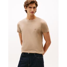 T-Shirt Tommy Hilfiger "STRETCH SLIM FIT", Herren, Gr. S, coastal taupe, Jersey, Obermaterial: 96% Baumwolle, 4% Elasthan, slim fit normal, Rundhals, Shirts T-Shirt, unifarben, casual, slim fit, Baumwollmix, Rundhals