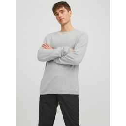Jack & Jones Rundhalspullover JACK & JONES "JJEHILL Pullover mit angenehmem Tragegef&uuml;hl", Herren, Gr. XL, grau (light grau melange), Obermaterial: 100% Baumwolle, meliert, schmal, Rundhals, B&uuml;ndchen, Pullover Rundhalspullover, Modisch, schmal, Baumwolle, Rundhals