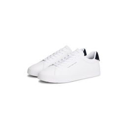 Sneaker Tommy Hilfiger "TH COURT LTH DETAIL ESS", Herren, Gr. 43, bunt (wei&szlig;, dunkelblau), Leder, Lederimitat, unifarben mit Farbeinsatz, Schuhe Sneaker, Freizeitschuh, Halbschuh, Schn&uuml;rschuh mit seitlichem Logoschriftzug