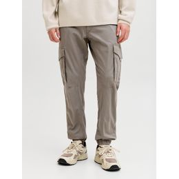 Jack & Jones Cargohose JACK & JONES "JPSTPAUL JJFLAKE CARGO NOOS", Damen, Gr. 32, L&auml;nge 34, falcon, Web, Obermaterial: 98% Baumwolle, 2% Elasthan, unifarben, regular fit lang, Hosen Cargohose, Baumwollmischung, regular fit