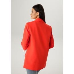 Longblazer Aniston SELECTED, Damen, Gr. 40, rot, Web, Obermaterial: 95% Polyester, 5% Elasthan. Futter: 100% Polyester, unifarben, l&auml;ssig geschnitten h&uuml;ftbedeckend, Blazer Longblazer, mit modischem Reverskragen und gerafften &Auml;rmeln