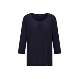 Kurzarmshirt GOLDNER "Viskose-Oberteil mit Halbarm", Damen, Gr. 40, blau (marine), Obermaterial: 95% Viskose CV. 5% Elasthan EL., Modisch, Shirts, Falten
