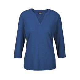 Kurzarmshirt GOLDNER "Modisches 3/4-Arm-Oberteil", Damen, Gr. 44, blau (royalblau), Obermaterial: 80% Polyester PES. 20% Viskose CV., Basic, V-Ausschnitt, Tubular, Shirts, Flammen-Optik
