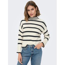 Stehkragenpullover Only "ONLIBI L/S HIGNECK PULLOVER", Damen, Gr. S, grau (wei&szlig;cap gray stripes), Rippstrick, Obermaterial: 50% Viskose, 27% Nylon, 23% Polyester, gestreift, bequem h&uuml;ftlang, hoch geschlossener Ausschnitt, Pullover Stehkragenpullover