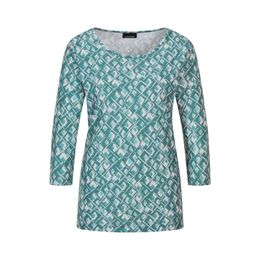 Print-Shirt GOLDNER "Halbarm Viskoseshirt im Allover-Design", Damen, Gr. 38, gr&uuml;n (graugr&uuml;n, gemustert), Obermaterial: 80% Polyester PES. 15% Viskose CV. 5% Elasthan EL., U-Boot-Ausschnitt, Shirts, U-Boot-Ausschnitt