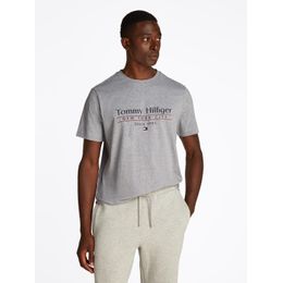 T-Shirt Tommy Hilfiger "HILFIGER CENTER STACK TEE", Herren, Gr. S, grau (light grau heather), Single Jersey, Obermaterial: 100% Baumwolle, Rundhals, Shirts T-Shirt, mit gro&szlig;em Schriftprint