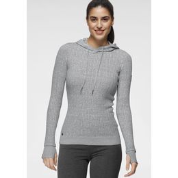 Kapuzenpullover Kangaroos, Damen, Gr. 36/38, grau (grau, wollwei&szlig;, melange), Rippstrick, Obermaterial: 50% Baumwolle, 50% Polyacryl, Zopfmuster, meliert, figurbetont h&uuml;ftbedeckend, Rippb&uuml;ndchen mit Daumenl&ouml;chern, Pullover Kapuzenpullover, im feinen Zopf-Strick-Design