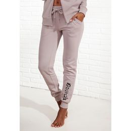 Sweatpants BENCH. LOUNGEWEAR, Damen, Gr. 32/34, N-Gr, rosa (rauchrosa), Interlock, Obermaterial: 60% Baumwolle, 40% Polyester, bestickt, unifarben, Basic, bequem lang, Hosen, mit Logodruck und Stickerei, Loungewear
