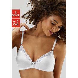 Bralette-BH Petite Fleur, Damen, Gr. 75, Cup B, wei&szlig; (2x wei&szlig;), Spitze, Obermaterial: 90% Baumwolle, 5% Elasthan, 5% Polyamid, BHs BH BH-Set Teenie-BH W&auml;sche, ohne B&uuml;gel aus Baumwolle mit Spitze