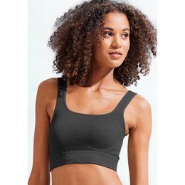 Crop-Top Lascana, Damen, Gr. XS (32/34), schwarz, Rippware, Obermaterial: 93% Polyamid, 7% Elasthan, unifarben, figurbetont kurz, Rundhals, Tops, Seamless Top mit Rippstruktur
