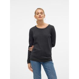 V&eacute;ro Moda Rundhalspullover VERO MODA "VMCARE STRUCTURE LS O-NECK BLOUSE", Damen, Gr. XL, grau (dunkelgrau melange), Strick, Obermaterial: 100% Baumwolle, Strukturmuster, meliert, unifarben, figurbetont h&uuml;ftbedeckend, Rundhals, Pullover Rundhalspullover, aus Bio-Baumwolle