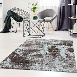 Teppich Carpet City "Moda 1137" Gr. 7, blau, B:80cm H:11mm L:300cm, Kunstfaser, Teppiche, Teppich, Kurzflor, Vintage, abstrakt gemustert, Wohnzimmer
