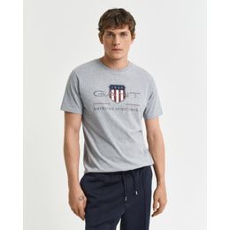 T-Shirt Gant "REG ARCHIVE SHIELD SS T-SHIRT", Herren, Gr. M, grau (grau melange), Obermaterial: 100% Baumwolle, regular fit h&uuml;ftlang, Rundhals, abgesteppte Kante, Shirts T-Shirt, mit Logodruck auf der Brust