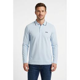 Langarm-Poloshirt BOSS Green "Plisy", Herren, Gr. XXL, open blau464, Jersey, Obermaterial: 100% Baumwolle, regular fit h&uuml;ftlang, V-Ausschnitt, eingesetzt normaler Saum, Shirts, mit Streifen am Kragen