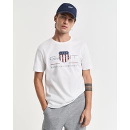 T-Shirt Gant "REG ARCHIVE SHIELD SS T-SHIRT", Herren, Gr. 3XL, wei&szlig;, Jersey, Obermaterial: 100% Baumwolle, bedruckt, regular fit h&uuml;ftlang, Rundhals, abgesteppte Kante, Shirts T-Shirt, mit Logodruck auf der Brust