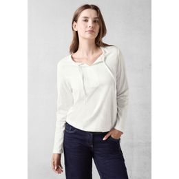 Langarmshirt Cecil, Damen, Gr. XL (44), wei&szlig; (vanillewei&szlig;), Web, 100% Baumwolle, unifarben, gerade normal, Rundhals, B&uuml;ndchen, Shirts Langarmshirt, aus reiner Baumwolle