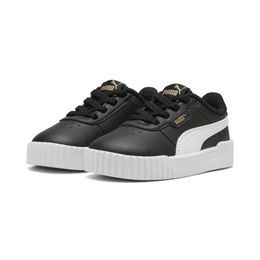 Sneaker Puma "Carina 3.0 Sneakers Klein M&auml;dchen", M&auml;dchen, Gr. 24, schwarz-wei&szlig; (schwarz, wei&szlig; gold), Obermaterial: Synthetik; Futter: Textil; Innensohle: Textil; Laufsohle: Gummi, Schuhe Sneaker