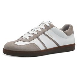 Plateausneaker Tamaris, Damen, Gr. 39, wei&szlig; (sanftes wei&szlig; kombi), Leder, Lederimitat, unifarben mit Farbeinsatz, Schuhe Plateausneaker, Freizeitschuh, Halbschuh, Schn&uuml;rschuh mit gepolstertem Schaftrand
