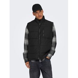 Only & Sons Steppweste ONLY & SONS "ONSJAKE QUILTED VEST OTW", Herren, Gr. XS, schwarz, Web, Obermaterial: 100% Polyester, unifarben, regular fit normal, Westen Steppweste