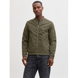 Jack & Jones Blouson JACK & JONES "JJERUSH mit Stehkragen und Rei&szlig;verschlusstaschen", Herren, Gr. L, dusty olive, Web, Obermaterial: 100% Polyester, unifarben, regular fit taillenbedeckt, ohne Ausschnitt, Rippb&uuml;ndchen, Jacken Blouson, unifarben, modisch, regular fit, Polyester