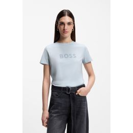 T-Shirt BOSS Orange "Elogo Premium Damenmode", Damen, Gr. L (40), pastellblau, Jersey, Obermaterial: 100% Baumwolle, regular fit h&uuml;ftlang, Rundhals, eingesetzt eingefasste Kante, Shirts T-Shirt, mit BOSS-Schriftzug