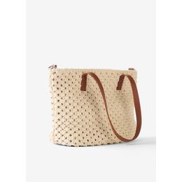 bonprix Makramee-Handtasche, wei&szlig;, Gr.22x24 cm, Modische Handtasche mit viel Stauraum in trendiger Makramee Optik, 100% Baumwolle