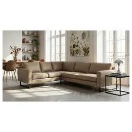 Ecksofa Home Affaire "Pinto, XXL, 250/290 cm, langer Schenkel, Ottomane", beige, B:290cm H:85cm T:250cm, Luxus-Microfaser in Lederoptik(100% Polyester);Cord (92% Polyester, 8% Polyamide), Sofas, Ecksofa, Cord, Chenille, Lederoptik, mit Keder, Metallf&uuml;&szlig;e, Wellenunterfederung