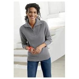 Troyer Casual Looks "Pullover", Damen, Gr. 54, grau (grau, meliert), 50% Baumwolle, 50% Polyacryl, meliert, unifarben, figurumspielend, Pullover Troyer